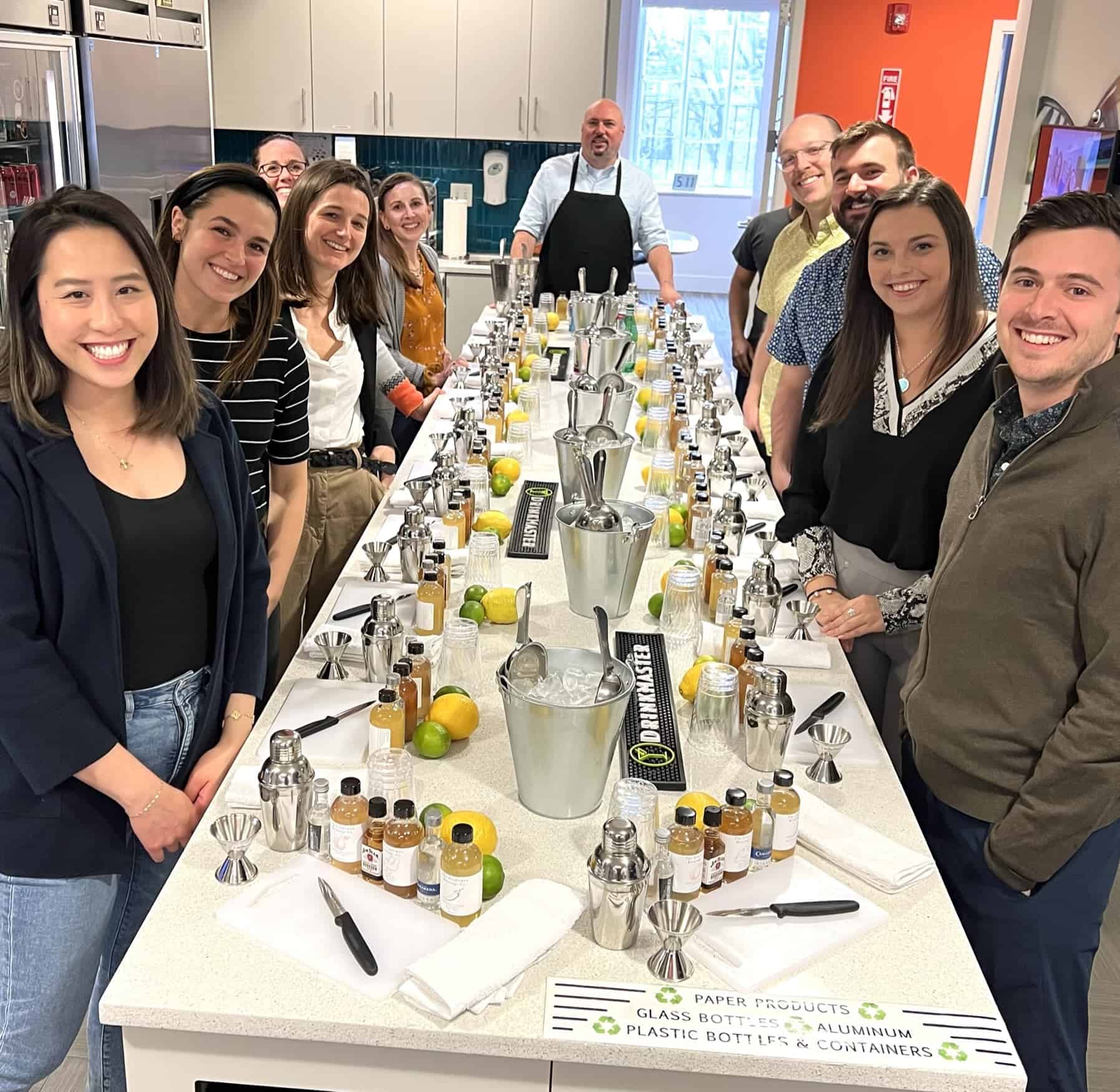 Team Building Cocktail Making Mixology Classes in Boston.